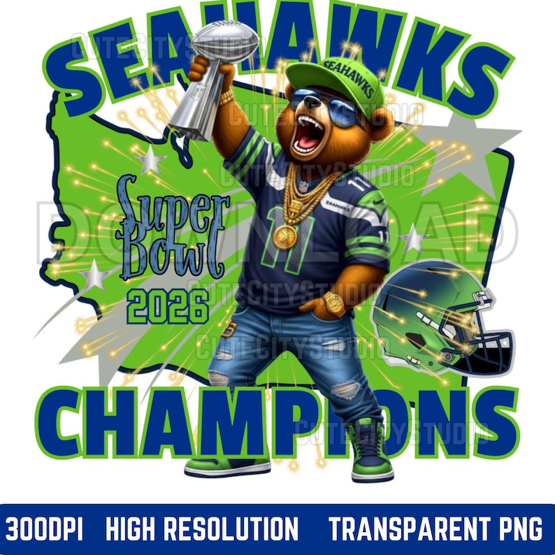 Seahawks Champions PNG, Seahawks Cool Bear Png, Football Clipart, Game ...