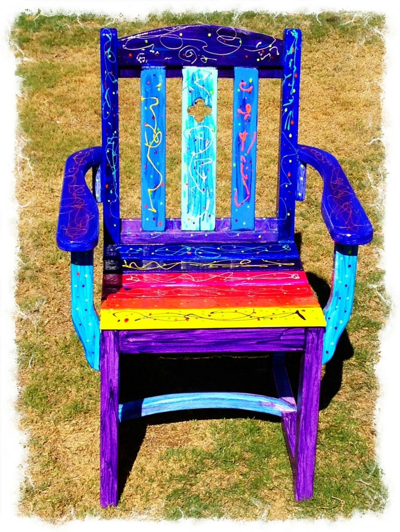 Rainbow Funky Vibrant Chair OOAK Uniquely Hand Painted Strong - Etsy