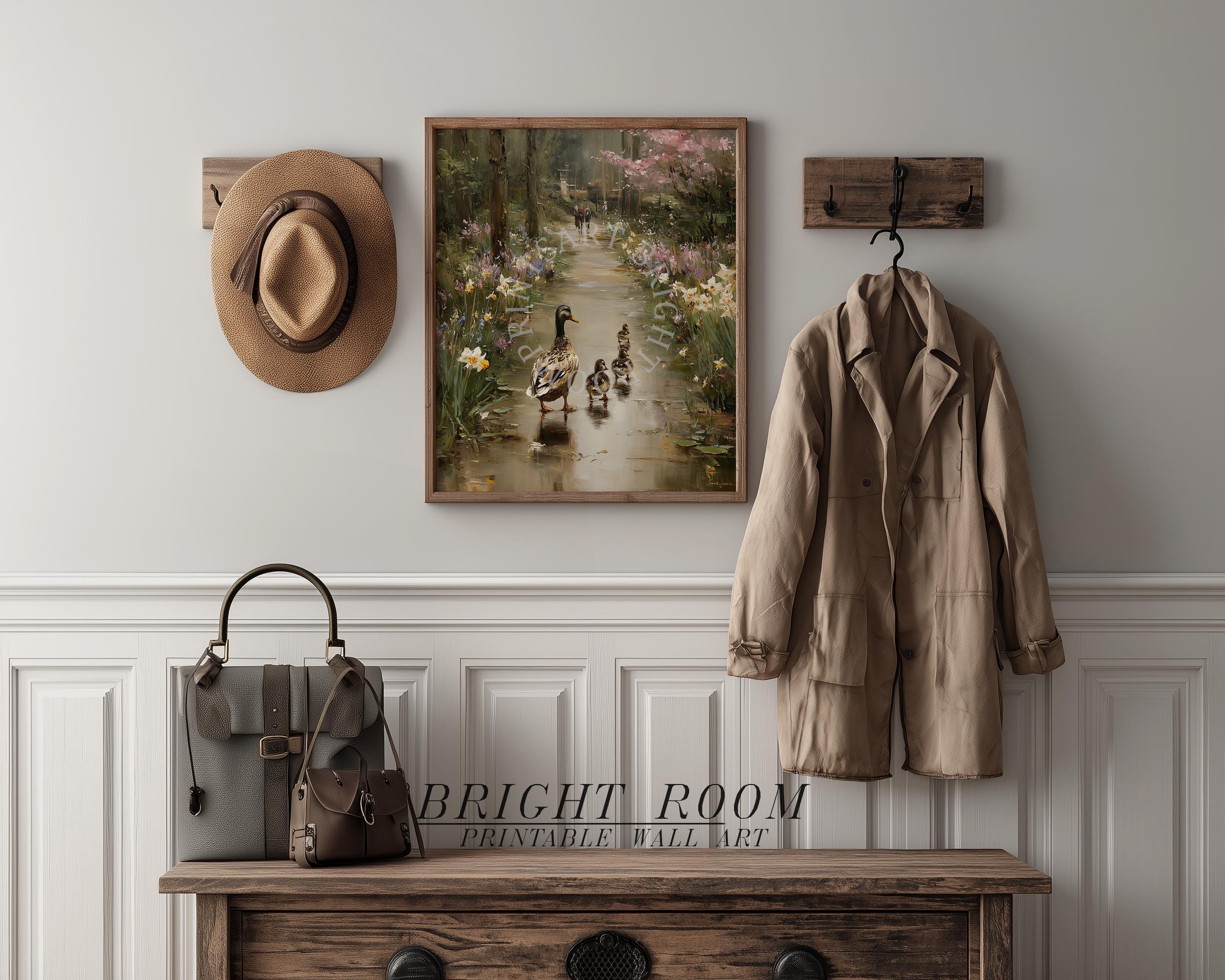 Duck Family on Spring Garden Path - Cottagecore Farmhouse Art, Rustic ...