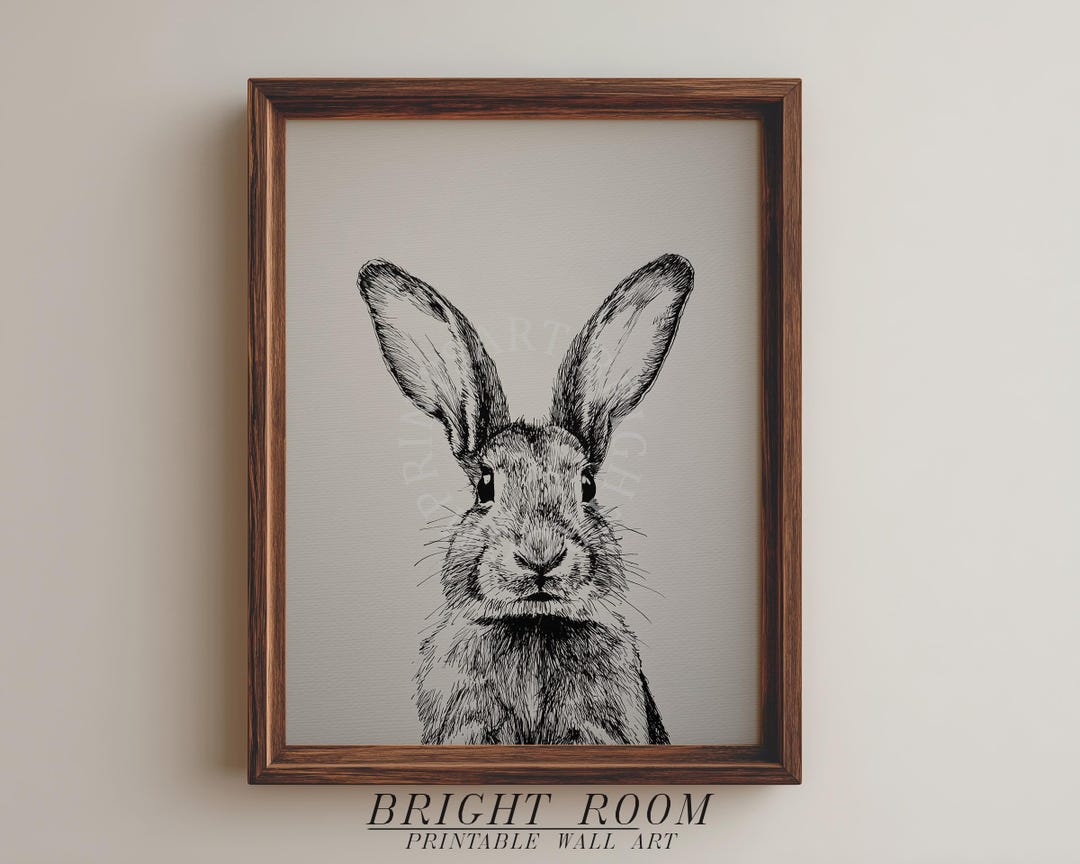 Minimalist Rabbit Ink Drawing - Printable Modern Farmhouse Wall Art ...