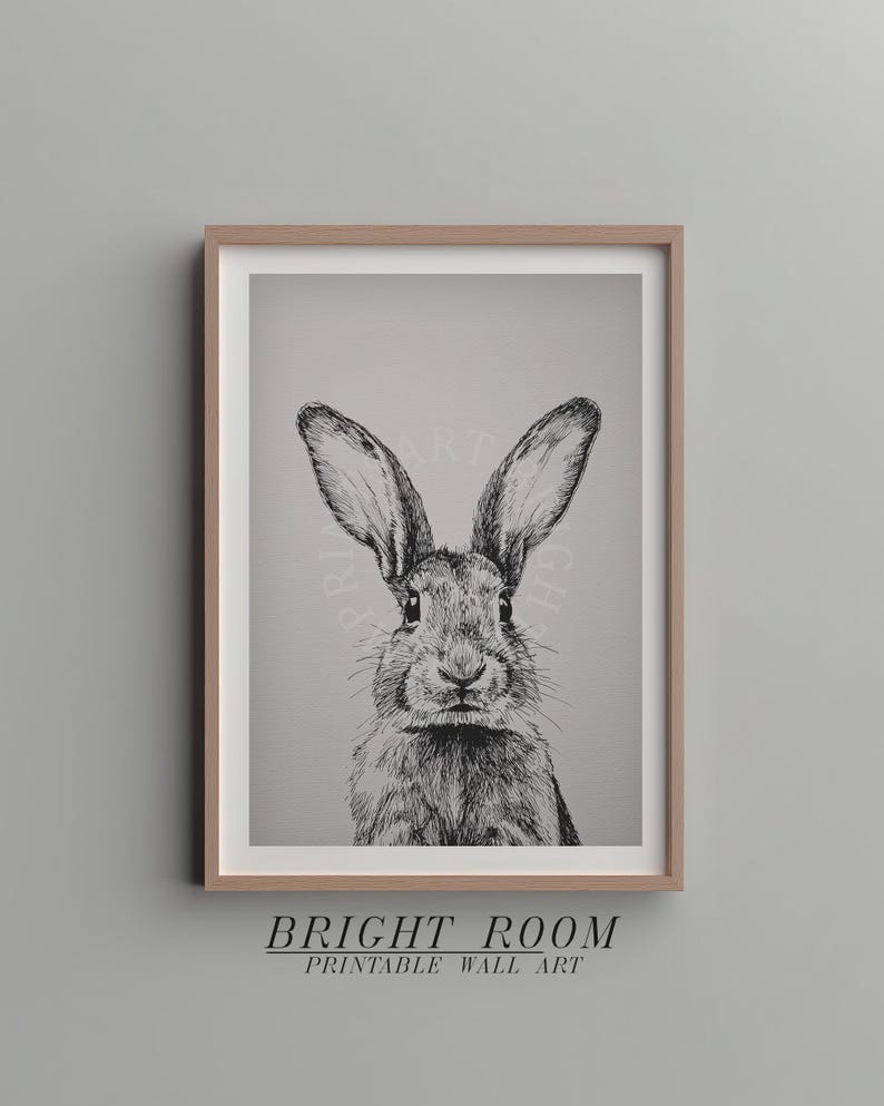 Minimalist Rabbit Ink Drawing - Printable Modern Farmhouse Wall Art ...