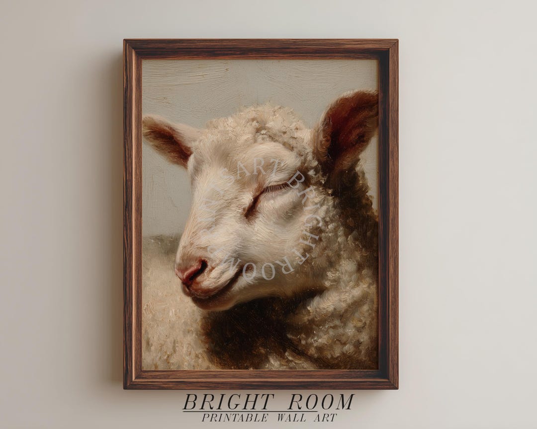 Rustic Vintage Lamb Portrait - Cottagecore Farmhouse Wall Art, Serene ...