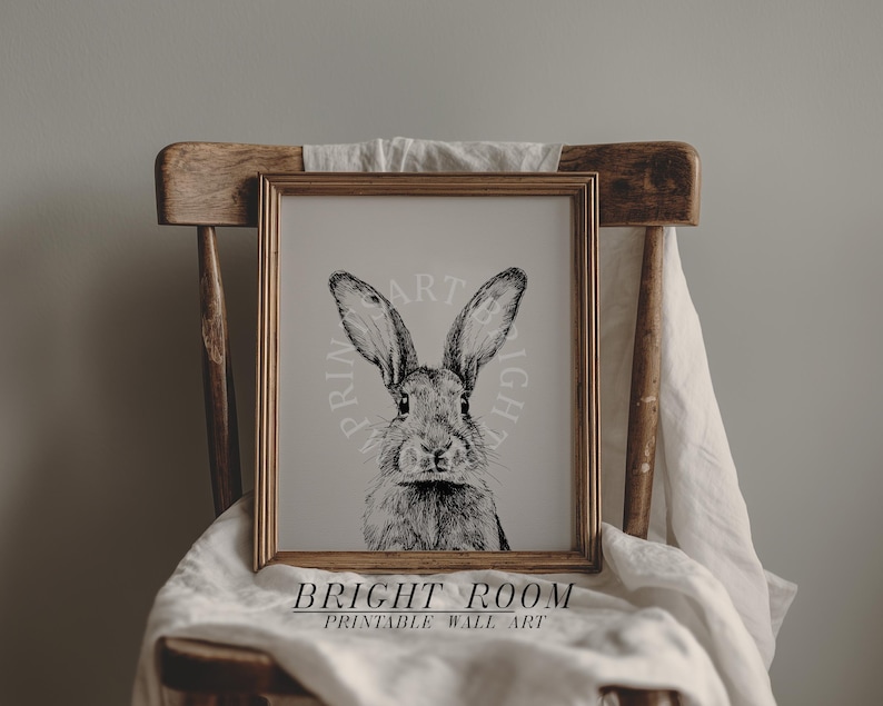 Minimalist Rabbit Ink Drawing - Printable Modern Farmhouse Wall Art ...