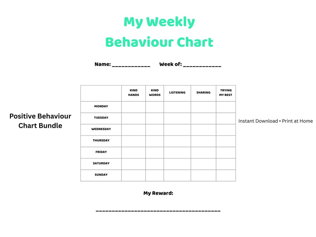 Weekly Behaviour Chart Printable for Kids | Gentle Parenting Behaviour ...