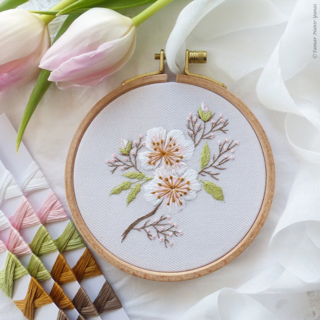 Mini Almond Blossom - Valentine's Day, Wedding Embroidery Hoop, DIY ...