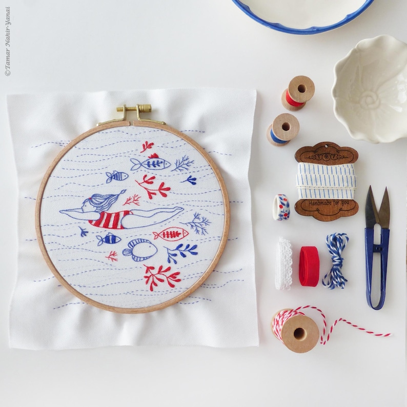 Little Swimmer - Embroidery Art Kit, Creative Diy, Swimming Embroidery ...
