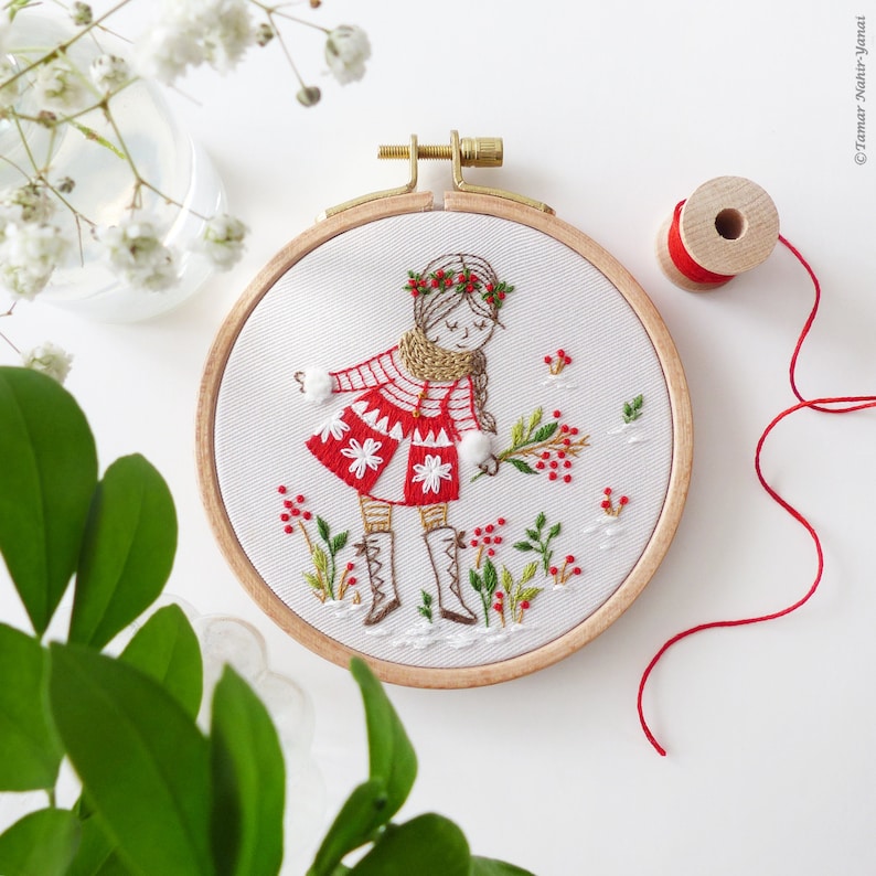 Snowy Girl - Embroidery Kit, Winter Christmas Embroidery, Christmas Diy ...