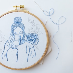 Blue Floral Lady - Blue Wall Art, Hand Embroidery, Blue White ...