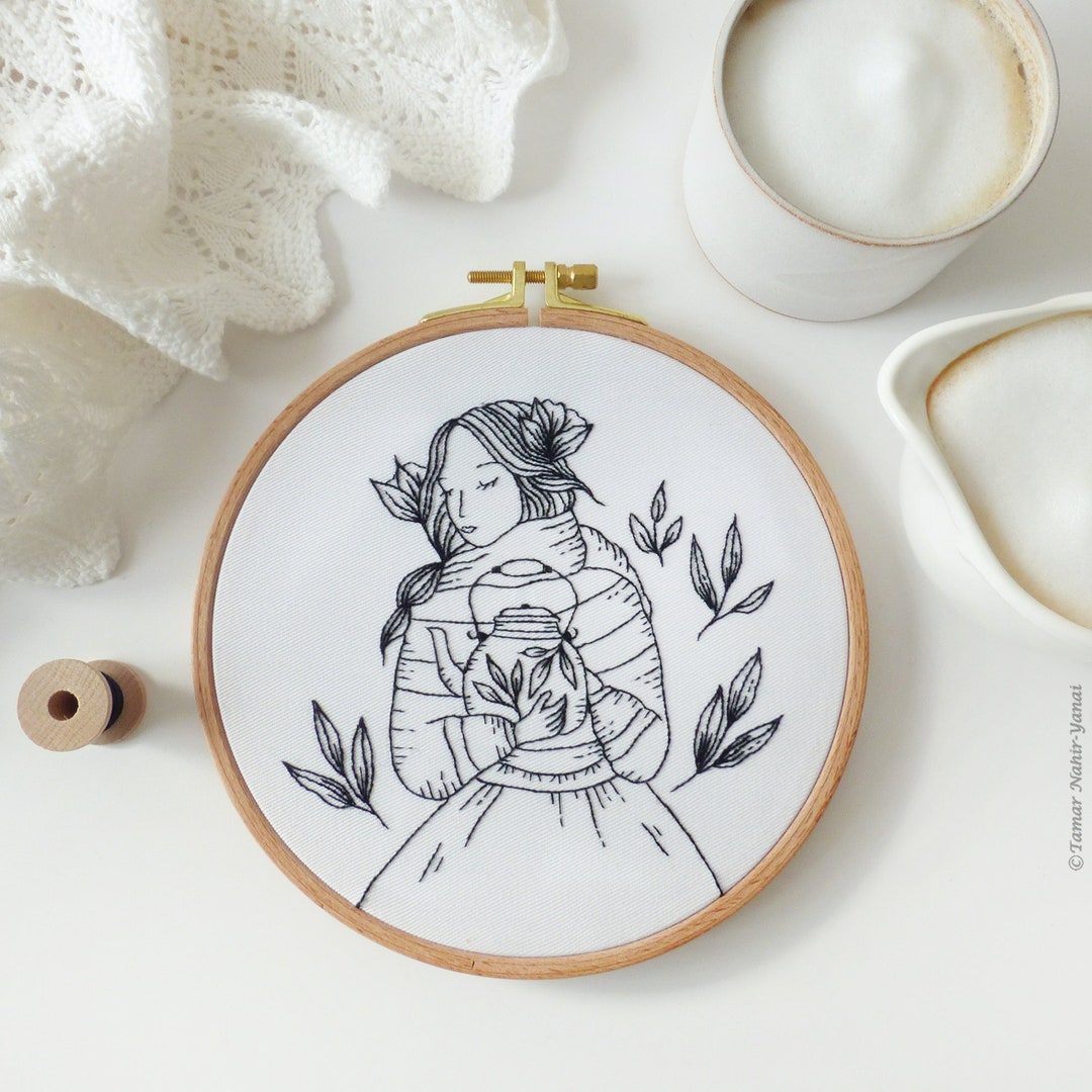 Tea Time Lady - Black Embroidery Art Kit, Creative Diy, Kettle ...