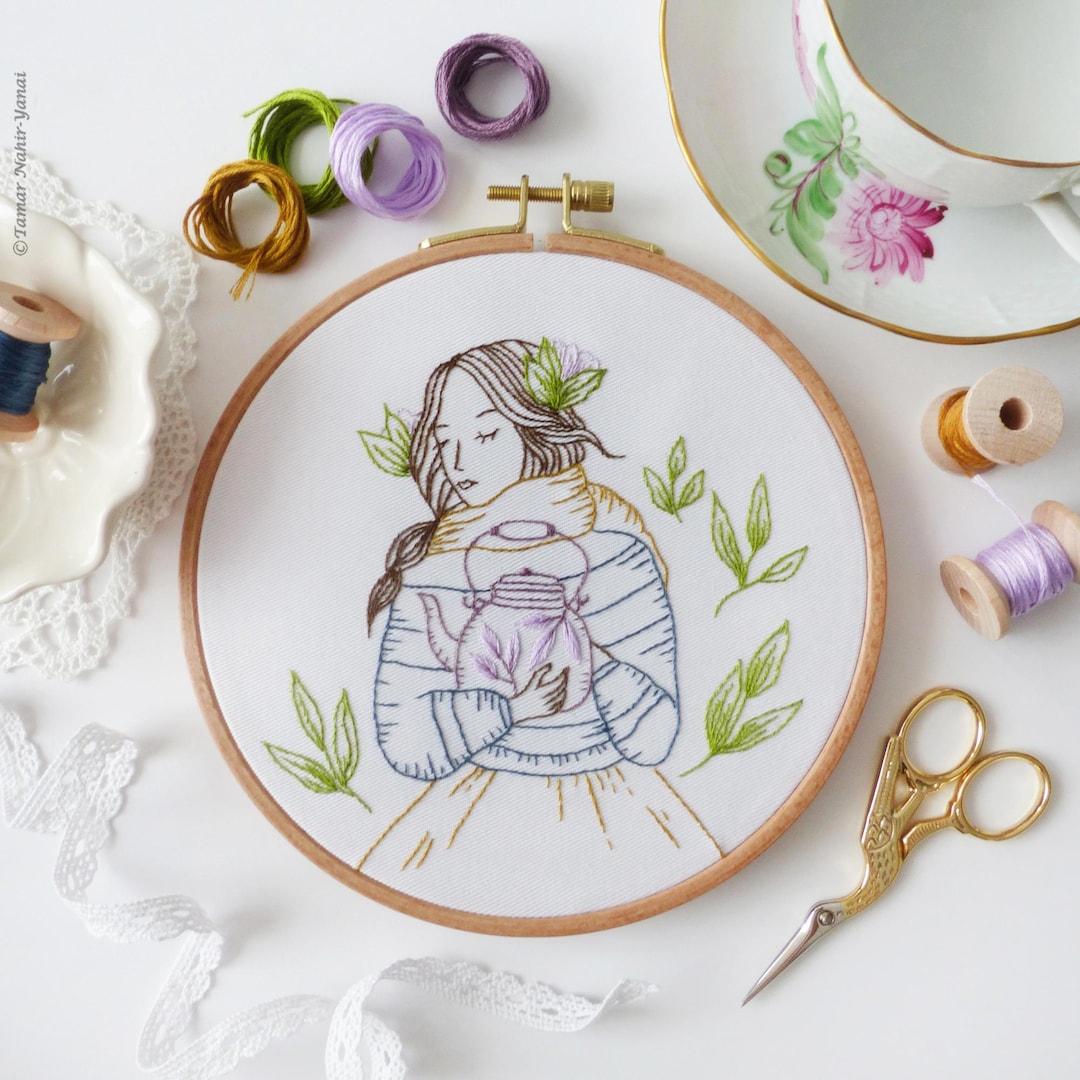 Tea Time Lady in Colors - Winter Embroidery Art Kit, Creative Diy ...