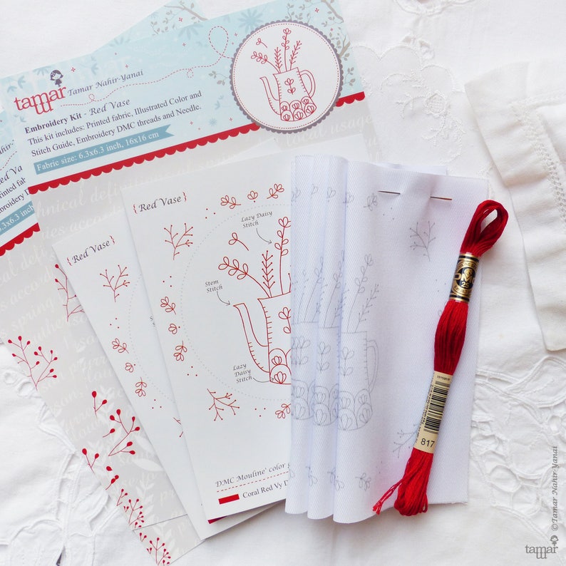 Red Vase Redwork Embroidery Embroidery Kit Beginner - Etsy