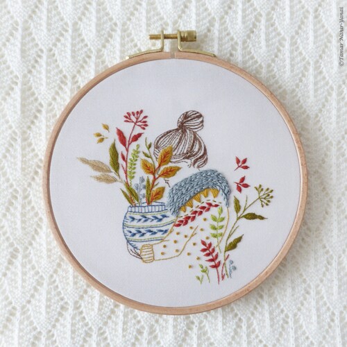 Autumn Lady Modern Hand Embroidery Craftily Creative - Etsy