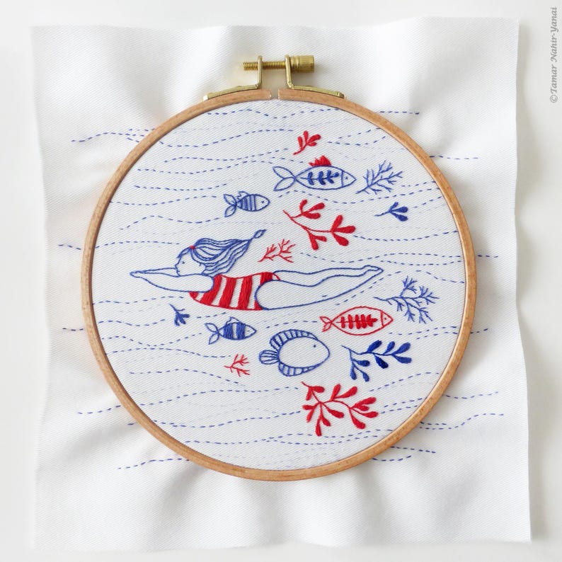 Little Swimmer - Embroidery Art Kit, Creative Diy, Swimming Embroidery ...
