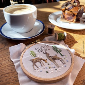 Snowy Deer - Embroidery Kit, Winter Christmas Embroidery, Christmas Diy ...