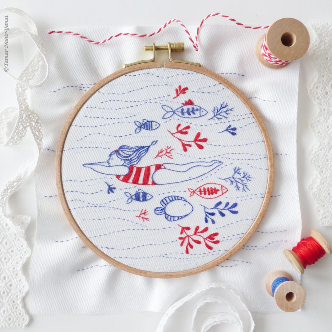 Little Swimmer - Embroidery Art Kit, Creative Diy, Swimming Embroidery ...