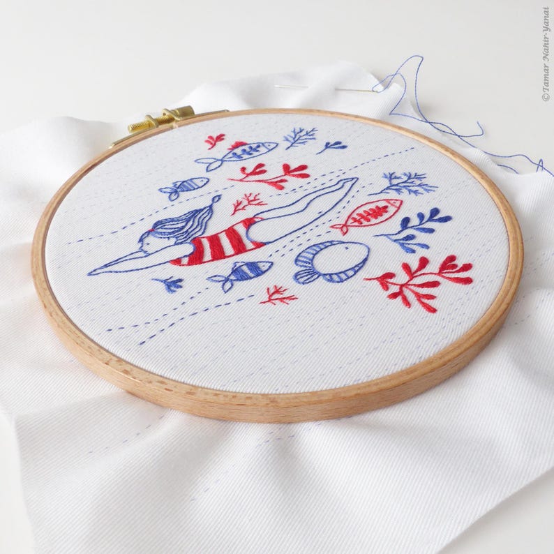 Little Swimmer - Embroidery Art Kit, Creative Diy, Swimming Embroidery ...
