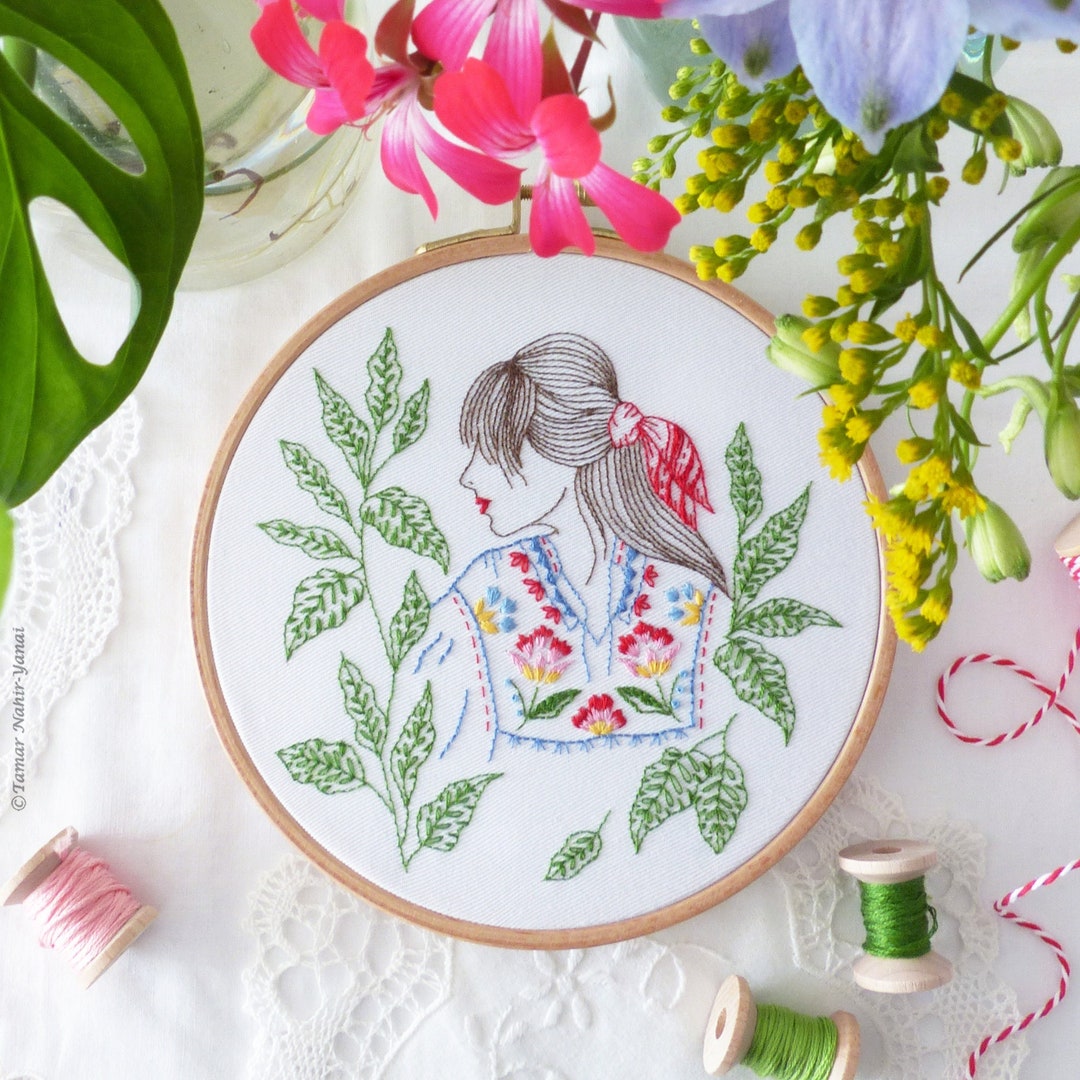 Folklore Lady - Hungarian Embroidery, Leaves Wall Art, Branch, Hair ...