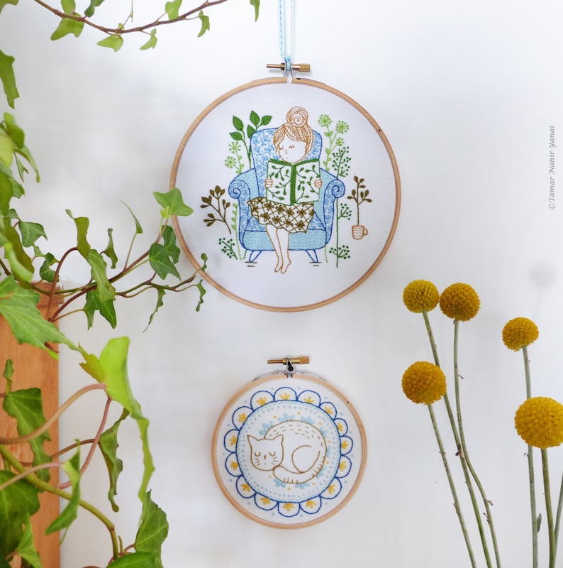 Reading Time Modern Hand Embroidery Embroidery Kit Wall - Etsy
