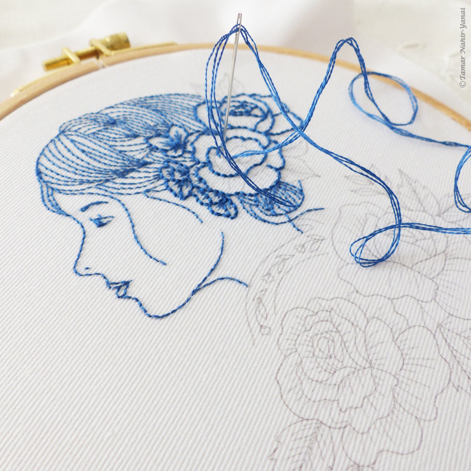Blue Rose Lady Blue Wall Art Hand Embroidery Blue White - Etsy