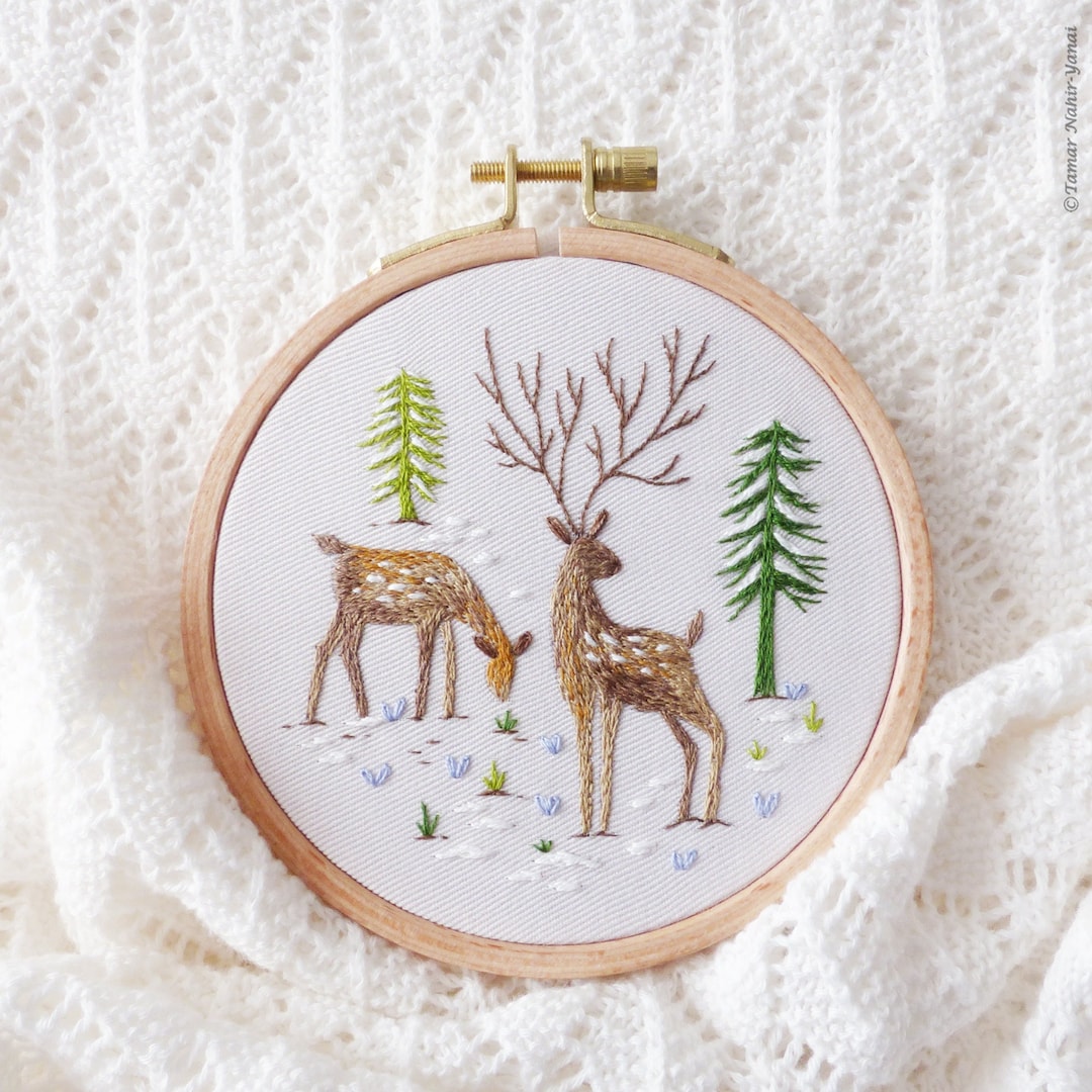 Snowy Deer - Embroidery Kit, Winter Christmas Embroidery, Christmas Diy ...