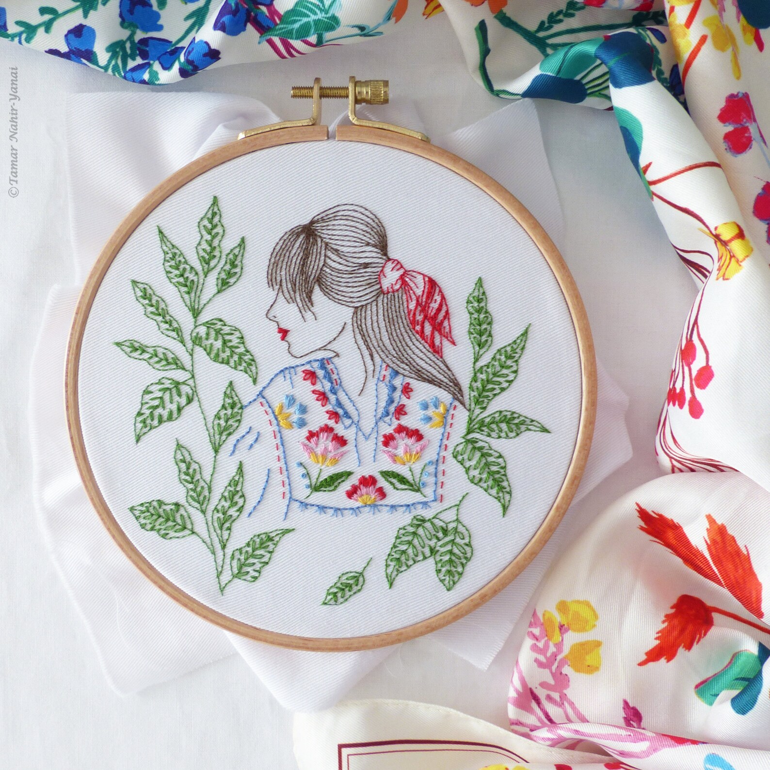 Folklore Lady - Hungarian Embroidery, Leaves Wall Art, Branch, Hair ...