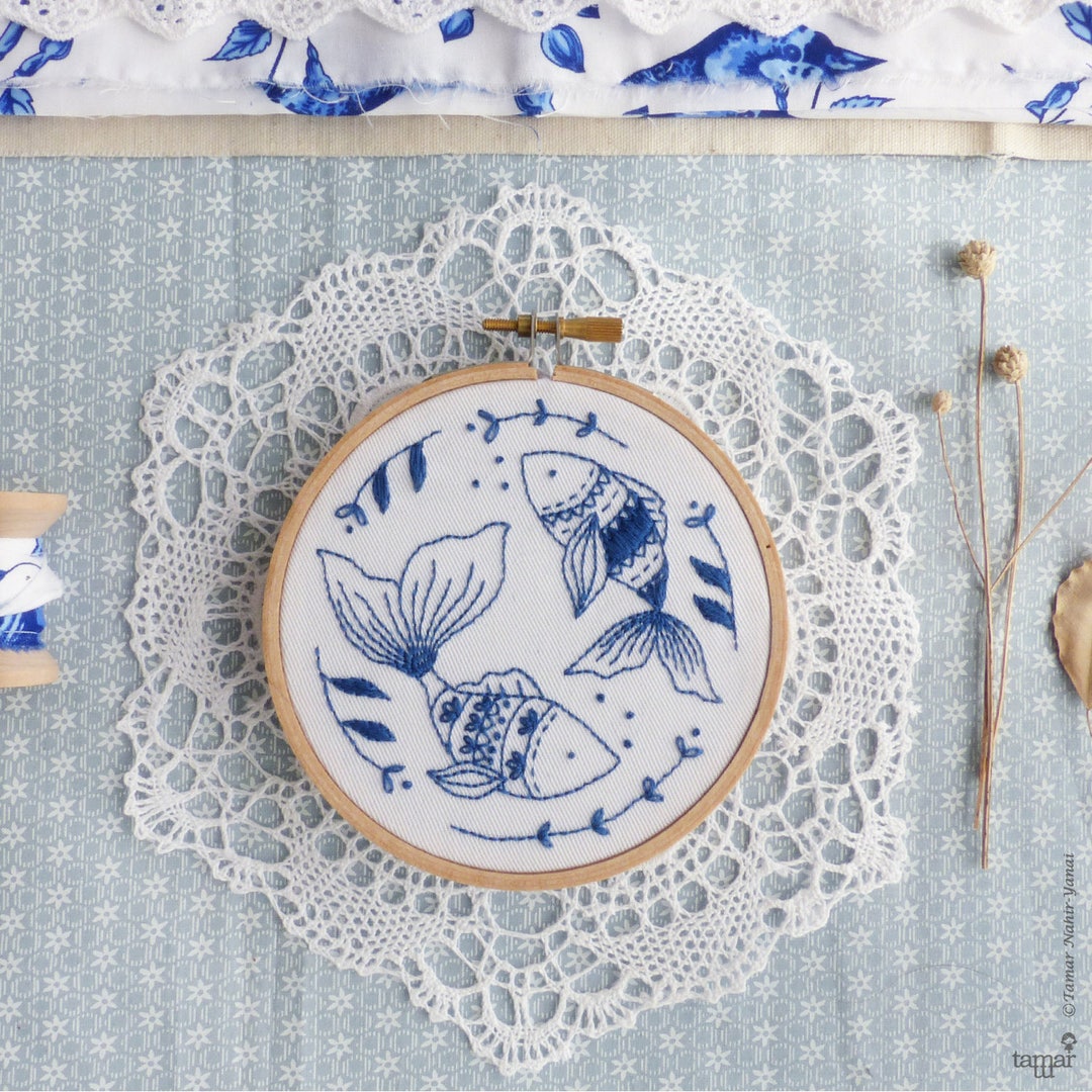 Ocean Fish Embroidery Kit - Christmas Gift for Friend, Blue Wall Art ...