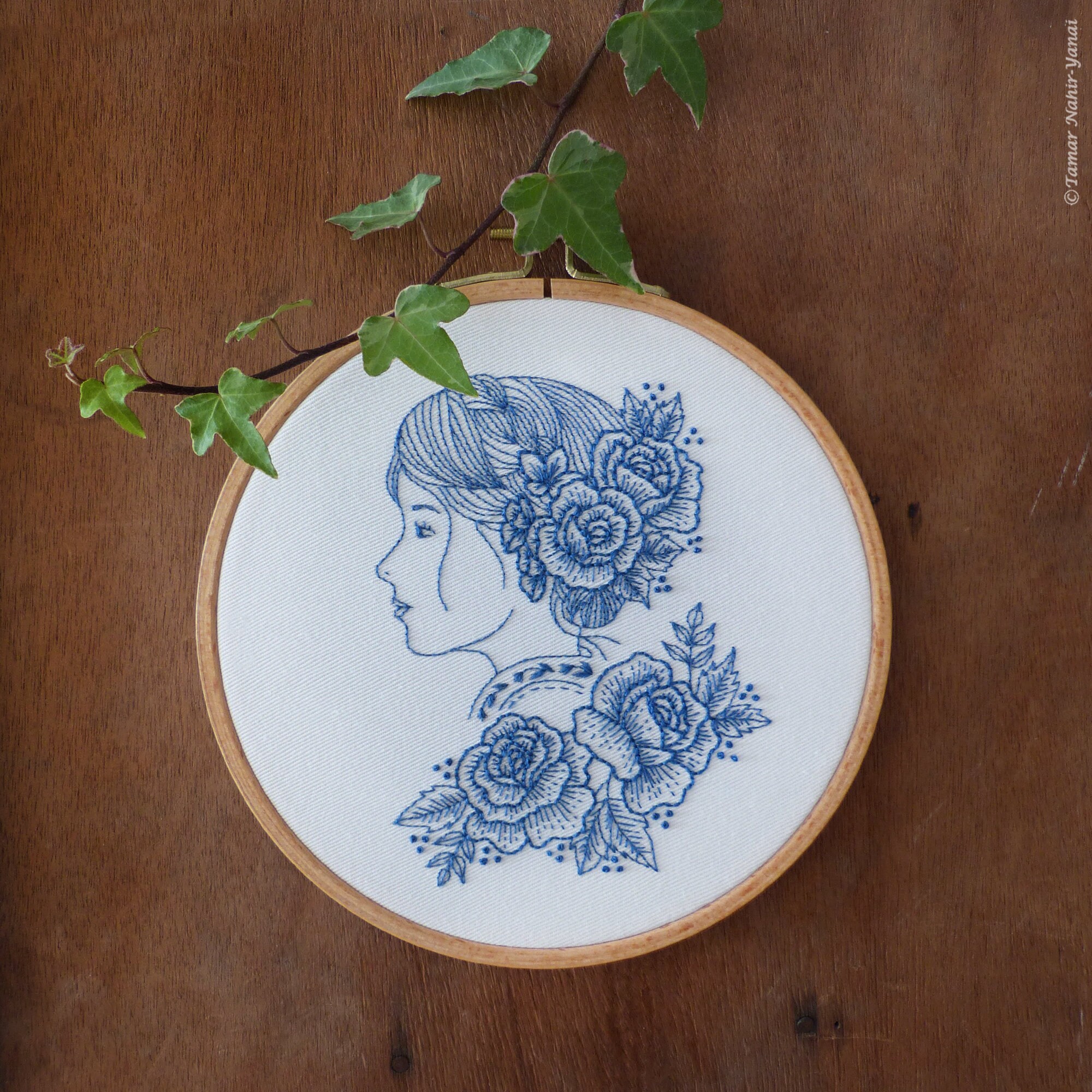 Blue Rose Lady Blue Wall Art Hand Embroidery Blue White - Etsy