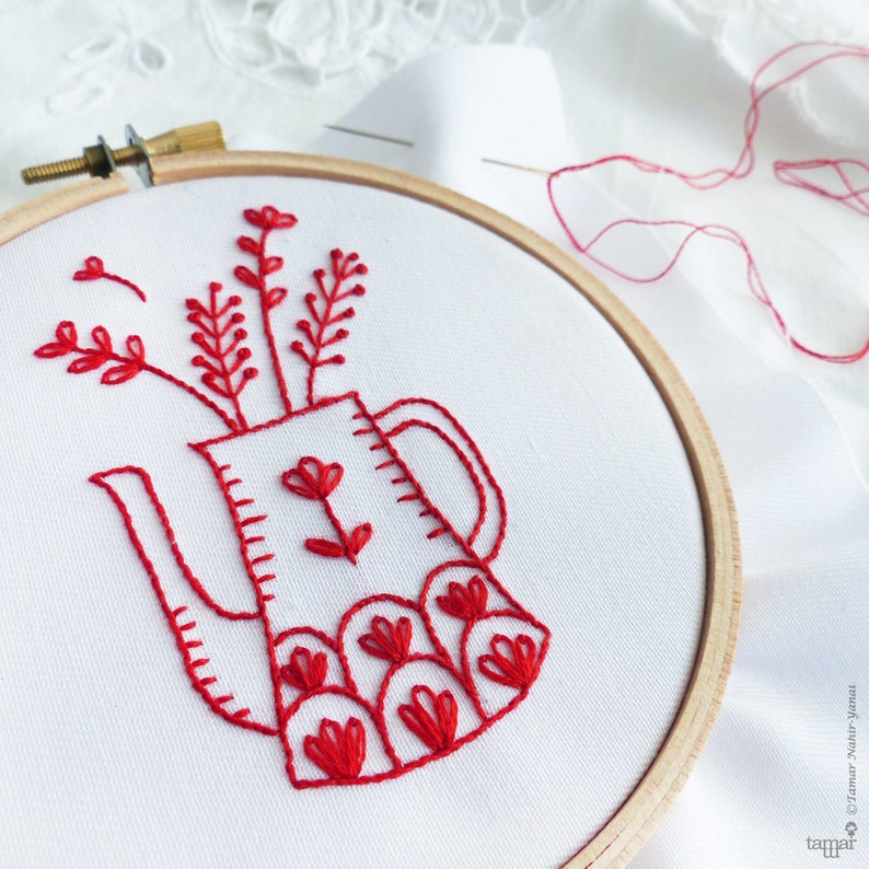 Red Vase - Redwork Embroidery, Embroidery Kit Beginner, Christmas ...