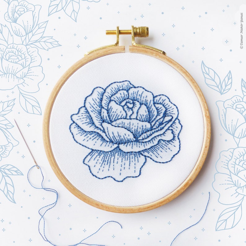 The Blue Rose - Embroidery Kit, Christmas Gift Idea, Thank You Mom ...