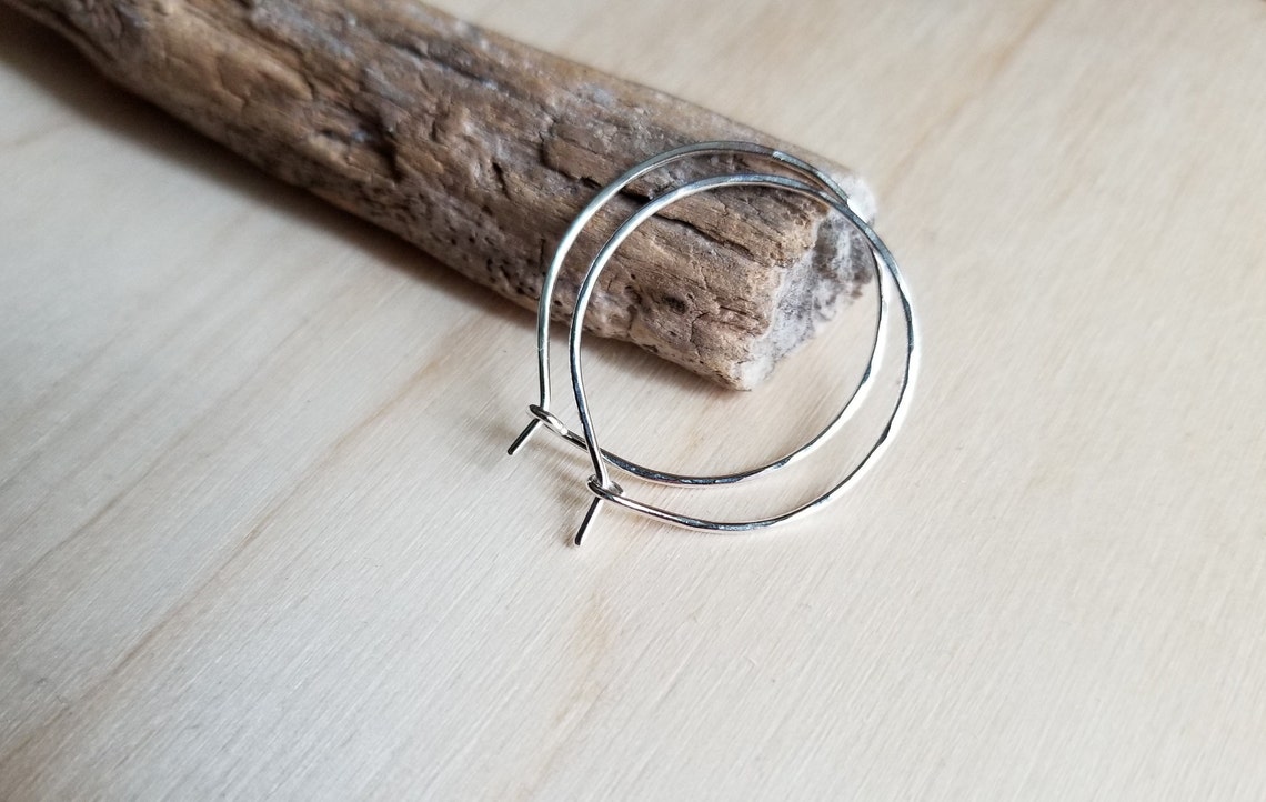 Hammered Hoop Earrings. 1 Inch Hoop Earrings. Hammered Silver - Etsy
