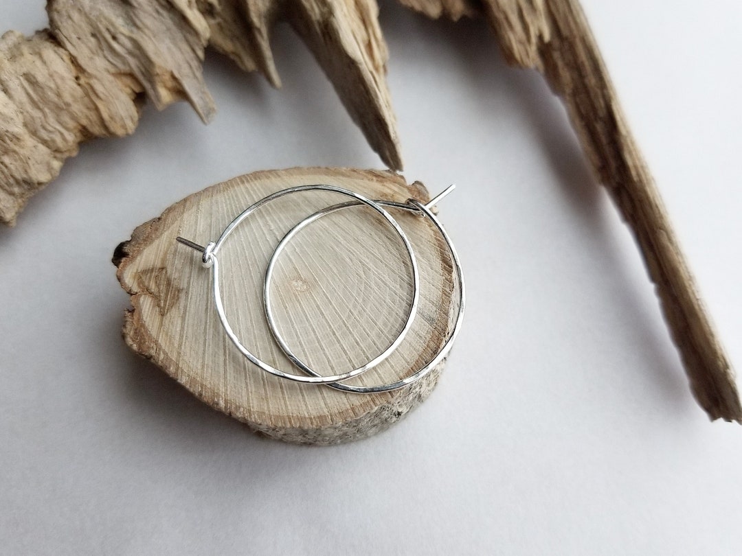 Hammered Hoop Earrings. 1 Inch Hoop Earrings. Hammered Silver Hoops ...