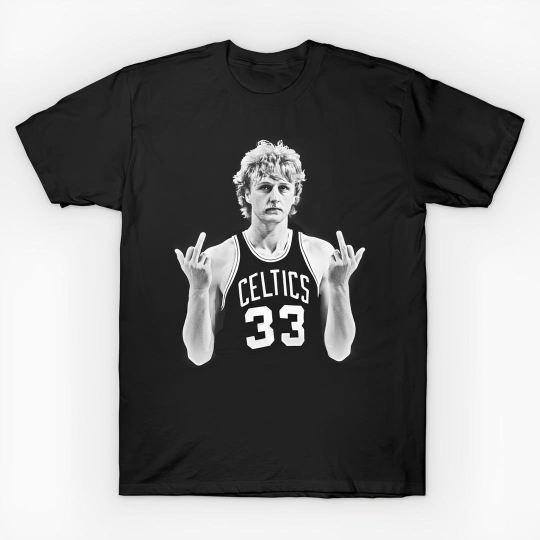 Larry Bird MIDDLE FINGER Retro 90s Short Sleeve Black T-shirt Size S-4X ...