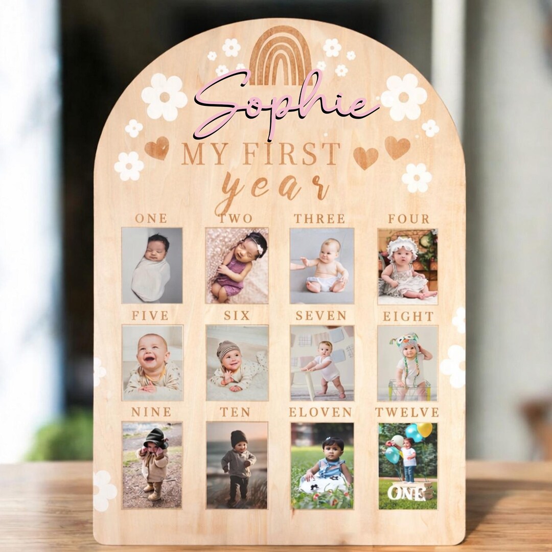 Personalized My First Year Photo Board for Baby Girl, Custom Name ...