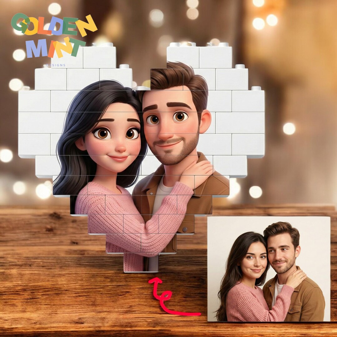 Custom Heart Block Puzzle With Photo, Personalized Cartoon Brick Art ...