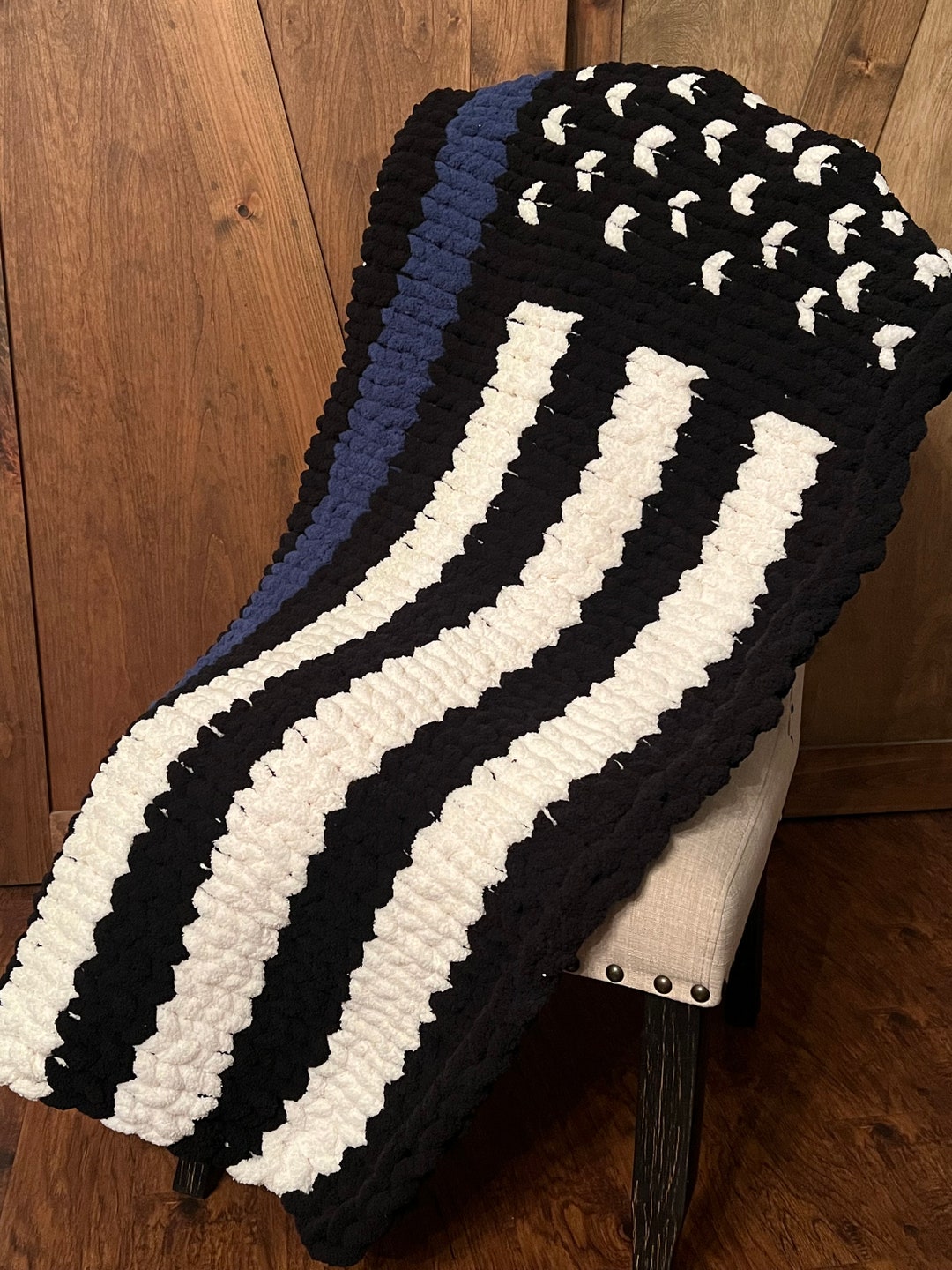 Chunky Knit Thin Blue Line Blanket - Etsy