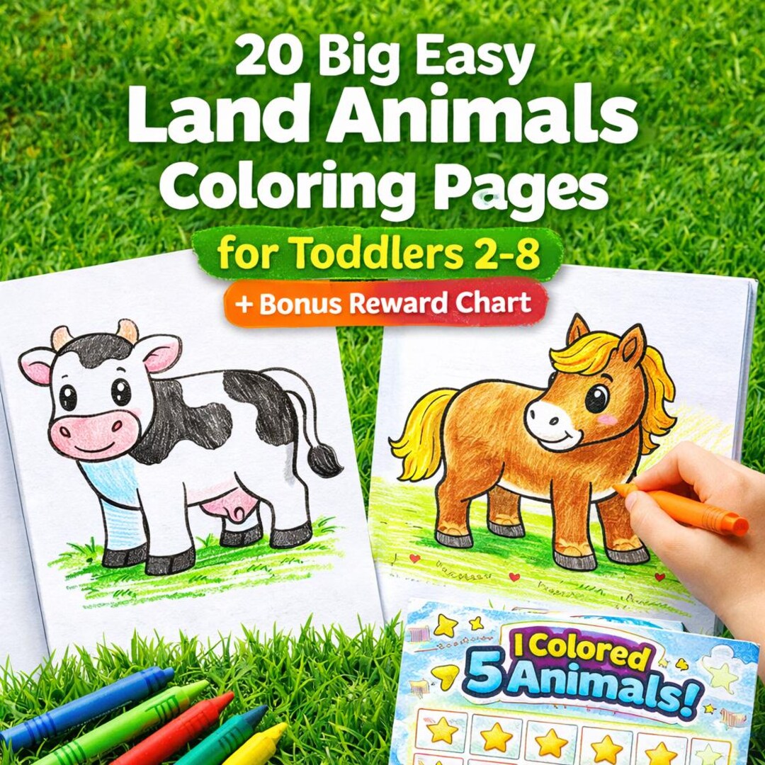 Land Animals Colouring Pages for Kids 2-8 | Printable Coloring Book PDF ...