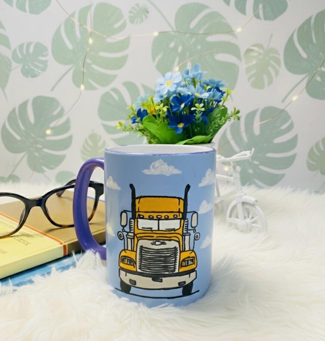 Hand-painted Ceramic Truck Mug – Unique Vehicle Design for Truck Lovers ...