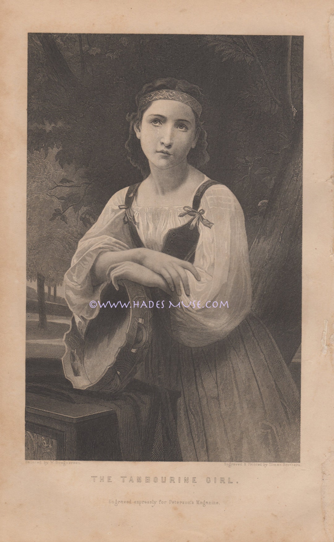 Sad Gypsy Girl-tambourine-esmeralda-dancer-music-1873 Antique Vintage ...
