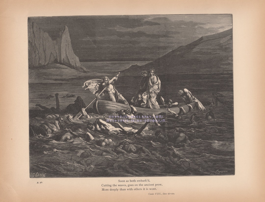 River of Souls-styx-hell-1890 Antique Vintage Art Print-picture-rare ...