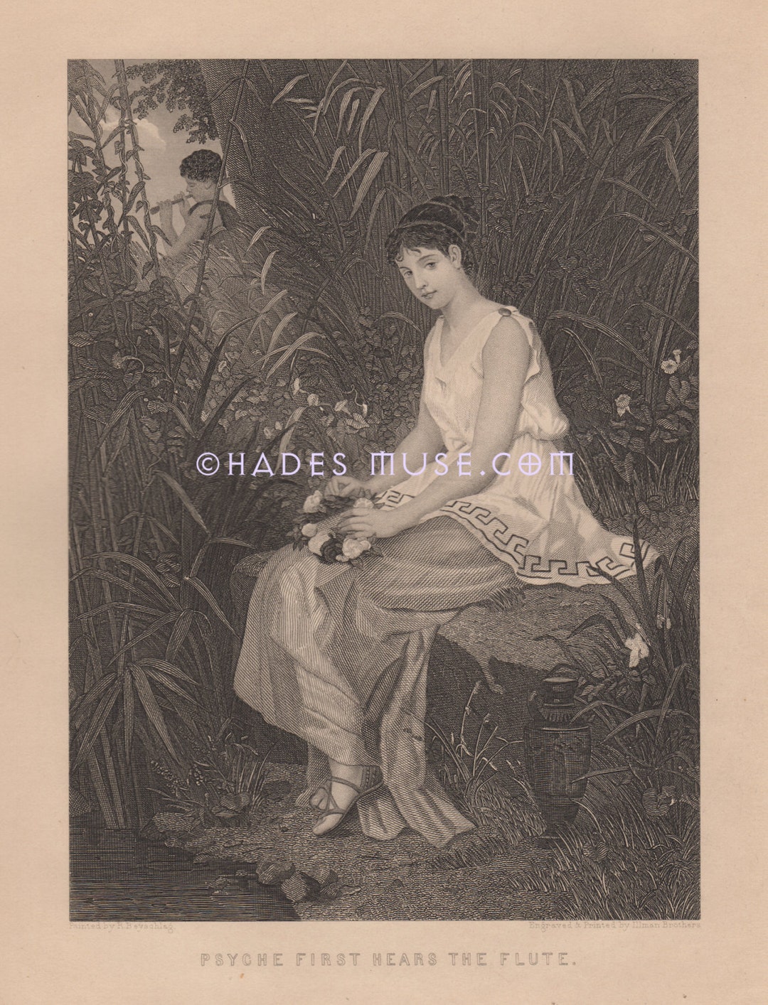 1885 Psyche-restless Shadows-greek Goddess-flute-river-roses in Hair ...