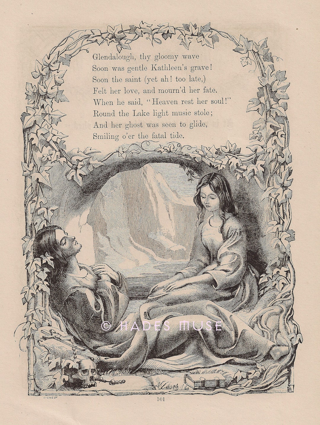 1872 Heaven Rest Her Soul-ghost-gloomy Wave-grave-antique Vintage Art ...
