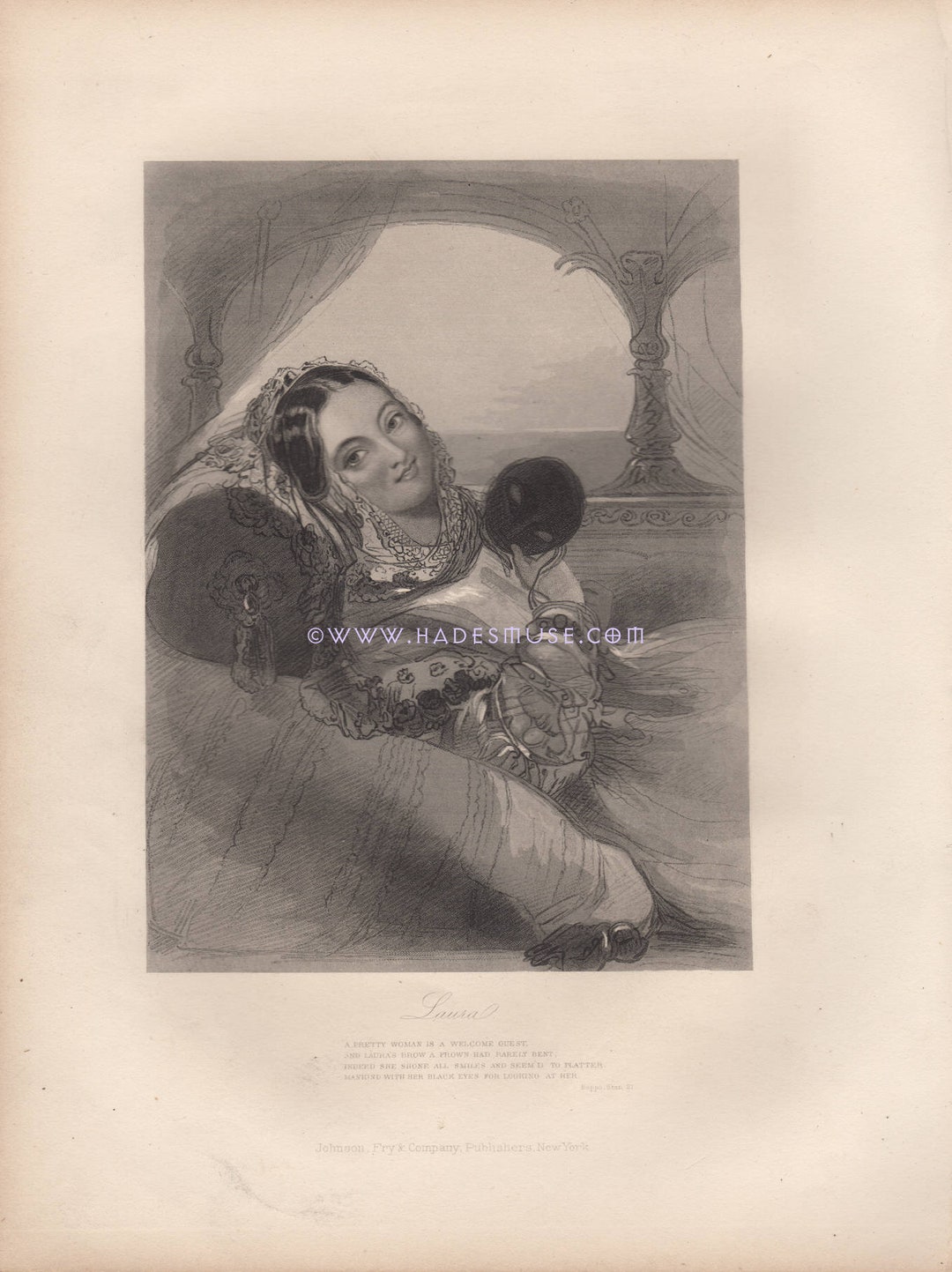 Black Eyes-masquerade Mask-smile-beautiful Woman-1867 Antique Vintage ...