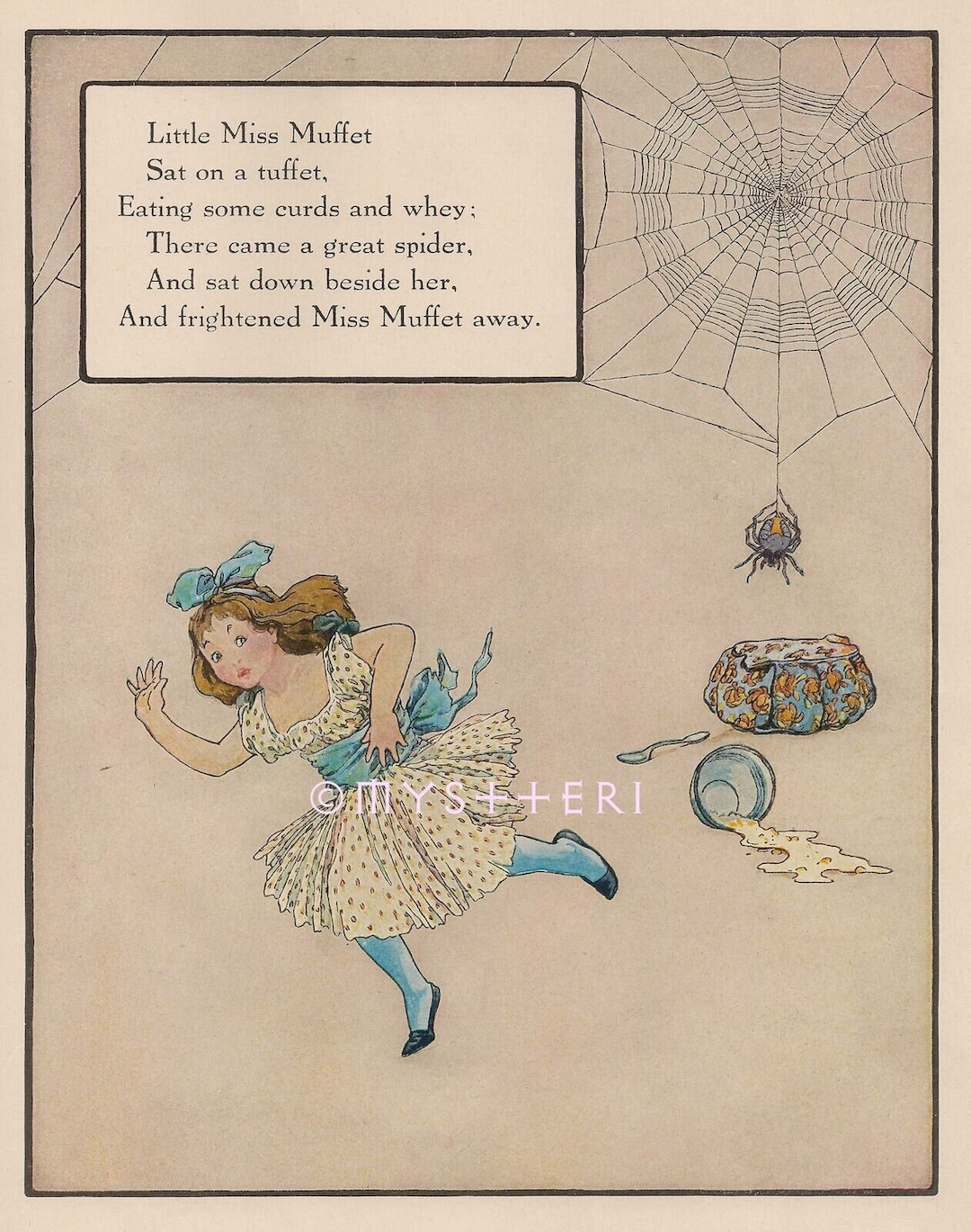 Little Miss Muffet-1912 Antique Vintage Art Print-picture-engraving ...