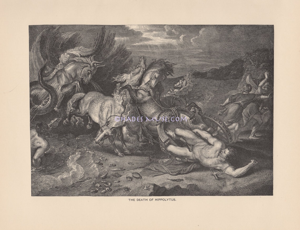Death of Hippolytus-1891 Antique Vintage Art Print-unlawful Passion ...