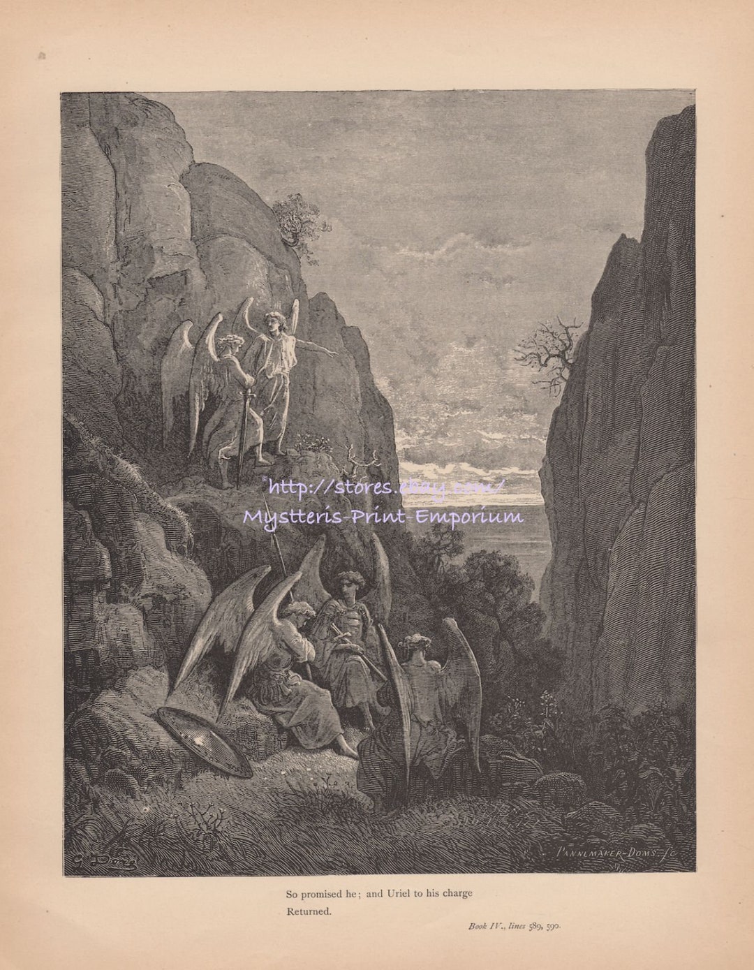 Archangels Battle Devil-1885 Antique Vintage Art Print-picture-rare ...