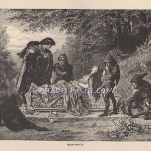 Dead Snow White-casket-coffin-prince-1890 Rare Old Antique Vintage Art ...