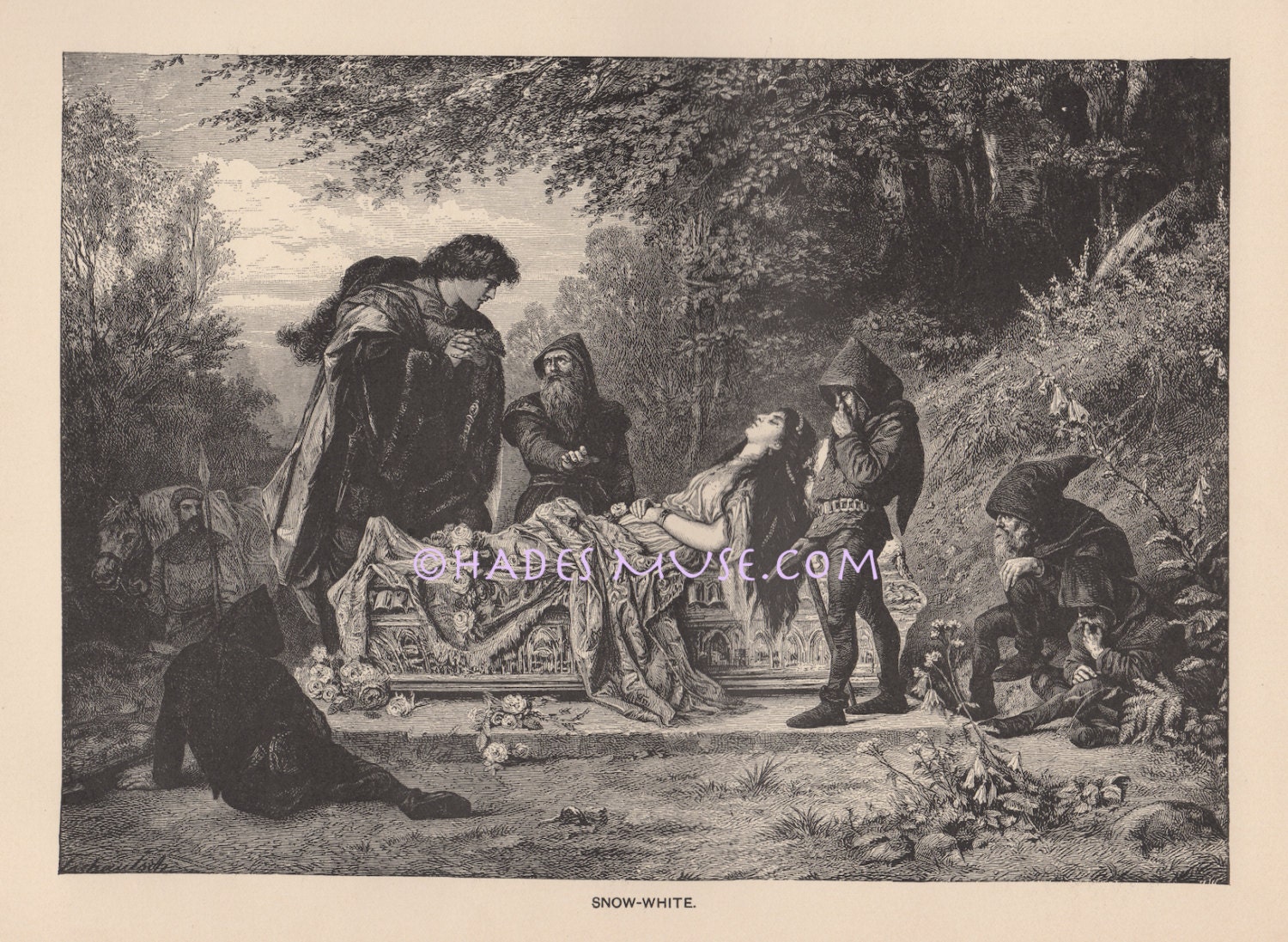 Dead Snow White-casket-coffin-prince-1890 Rare Old Antique Vintage Art ...