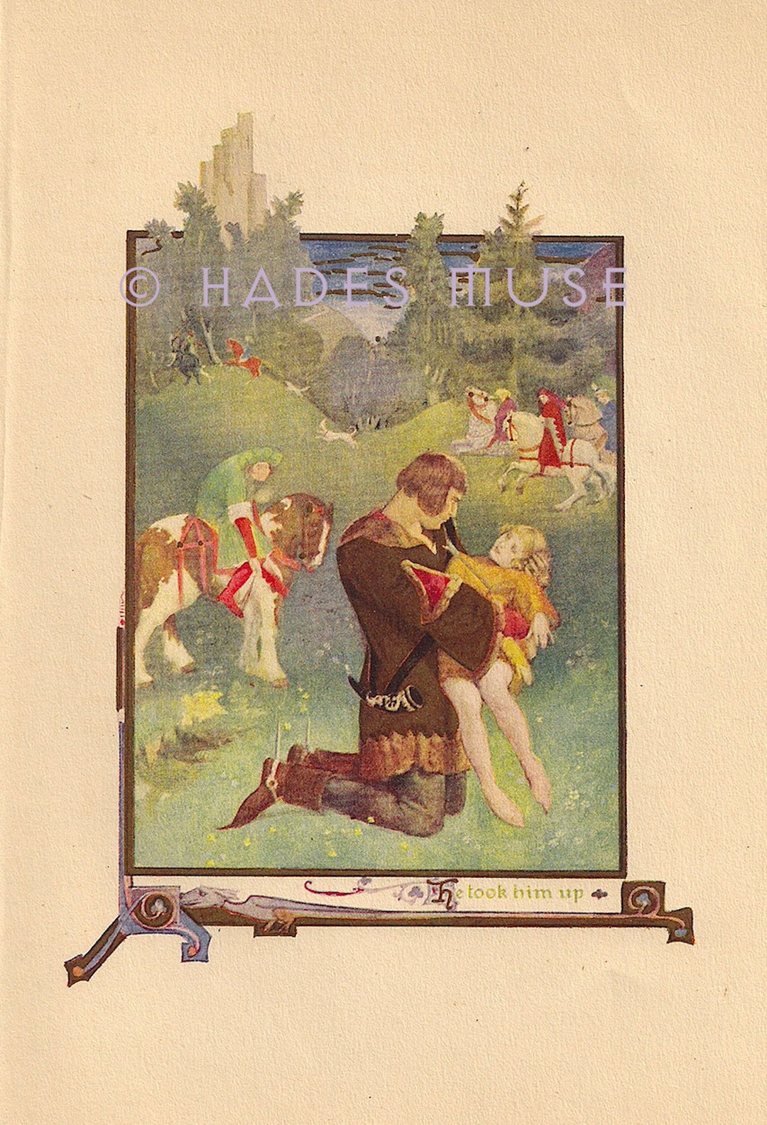 1910 Hunter Shoots Boy W/ Arrow-kills Child-antique Color Art Print ...