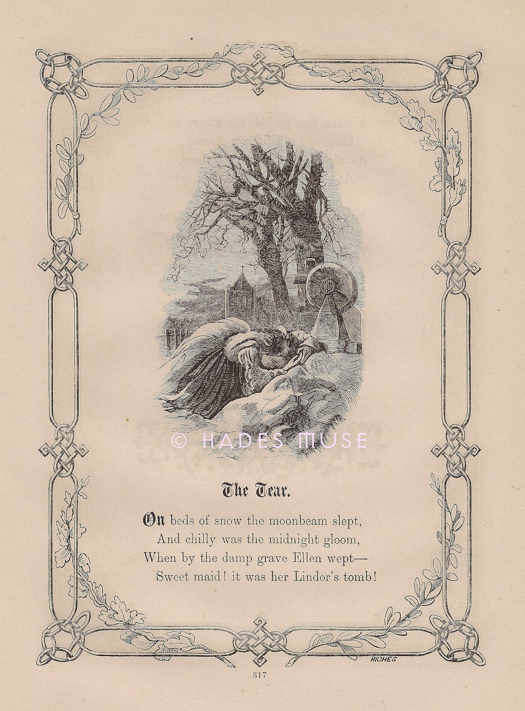 1872 Celtic Death Poem-the Tear-antique Vintage Art Print-gothic-poem ...