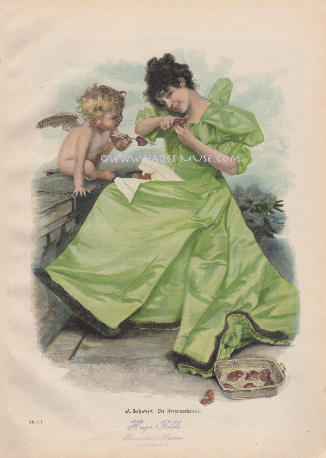 The Heart Clams-love & Food-cherub-cupid-1900 Antique Vintage Color Art ...